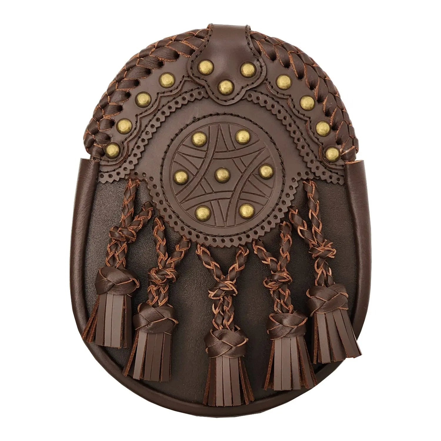 Brown Leather Antique Studs Day Kilt Sporran - CLOUD KILT